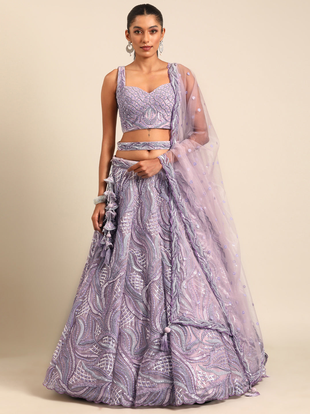 Reception Lehenga - Lavender Sequin & Zarkan Embroidered Lehenga Choli ...