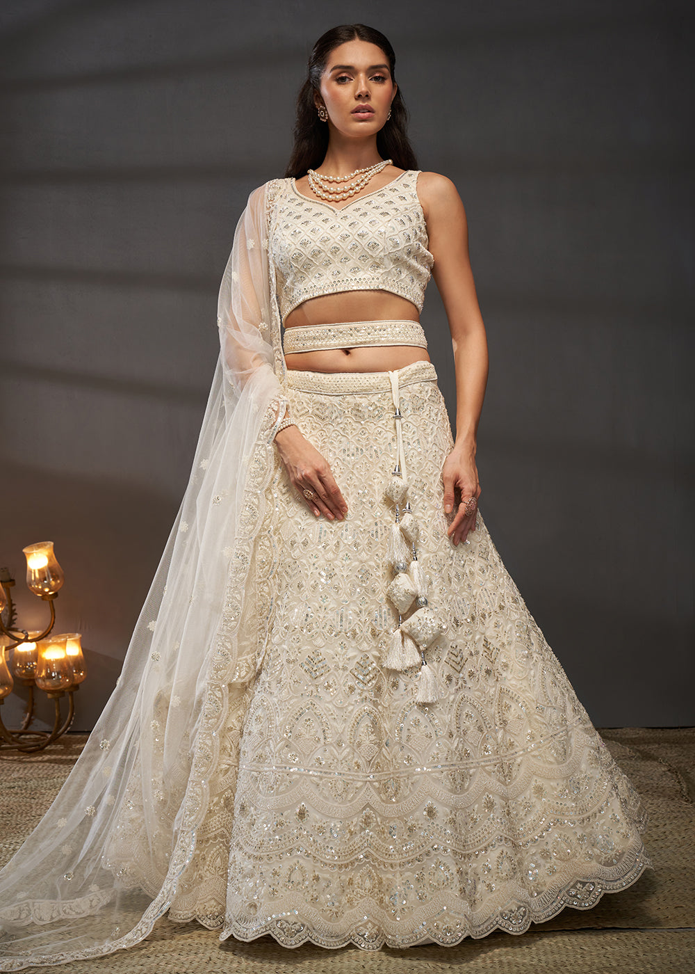 Buy Designer Bridal Lehenga US - Heavy Embroidered Cream Lehenga Choli ...
