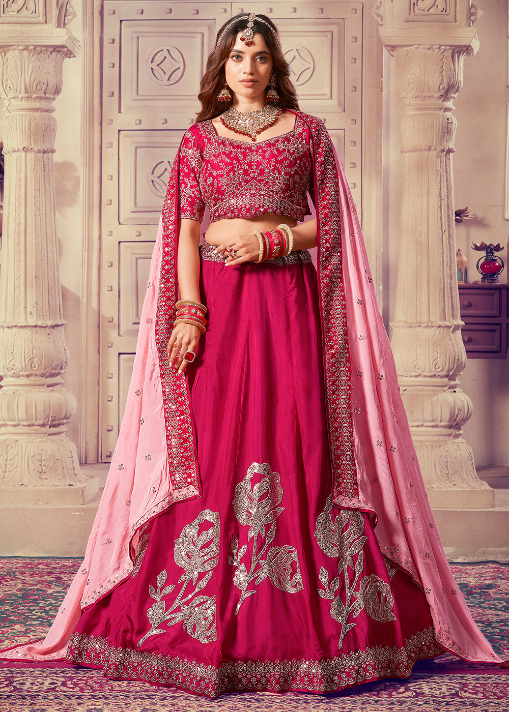 Buy Designer Lehenga - Premium Pink Sequins Embroidered Lehenga Choli ...