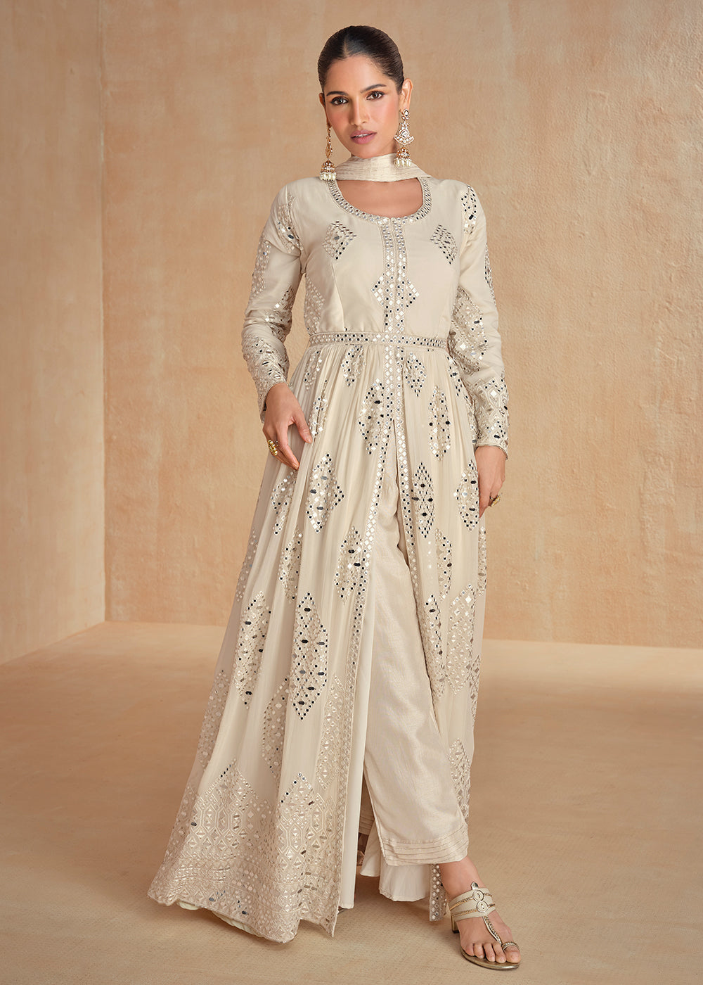 Wedding Anarkali - Ivory Front Slit Style Embroidered Anarkali Suit ...