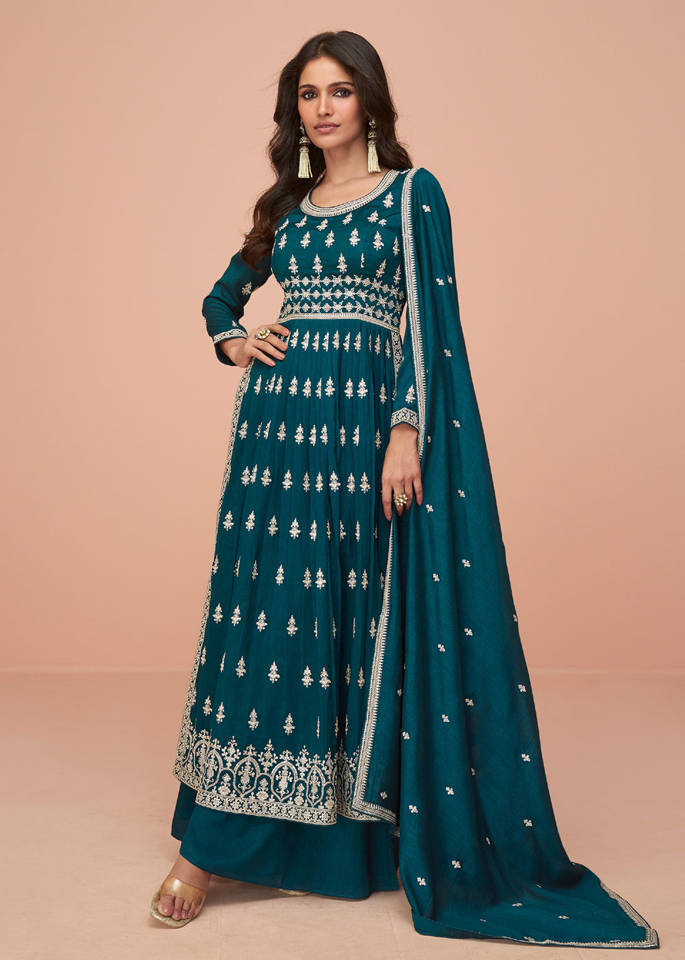 Buy Trendy Palazzo Suit - Rama Blue Wedding Wear Silk Palazzo Suit ...