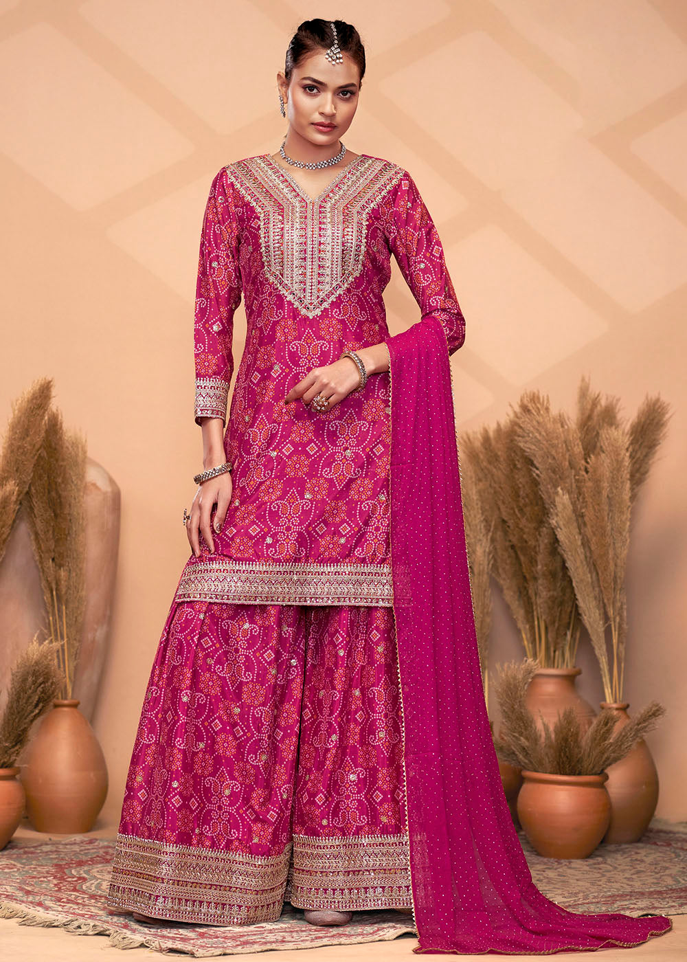 Trendy Palazzo Style Suit US - Premium Embroidered Pink Palazzo Suit ...
