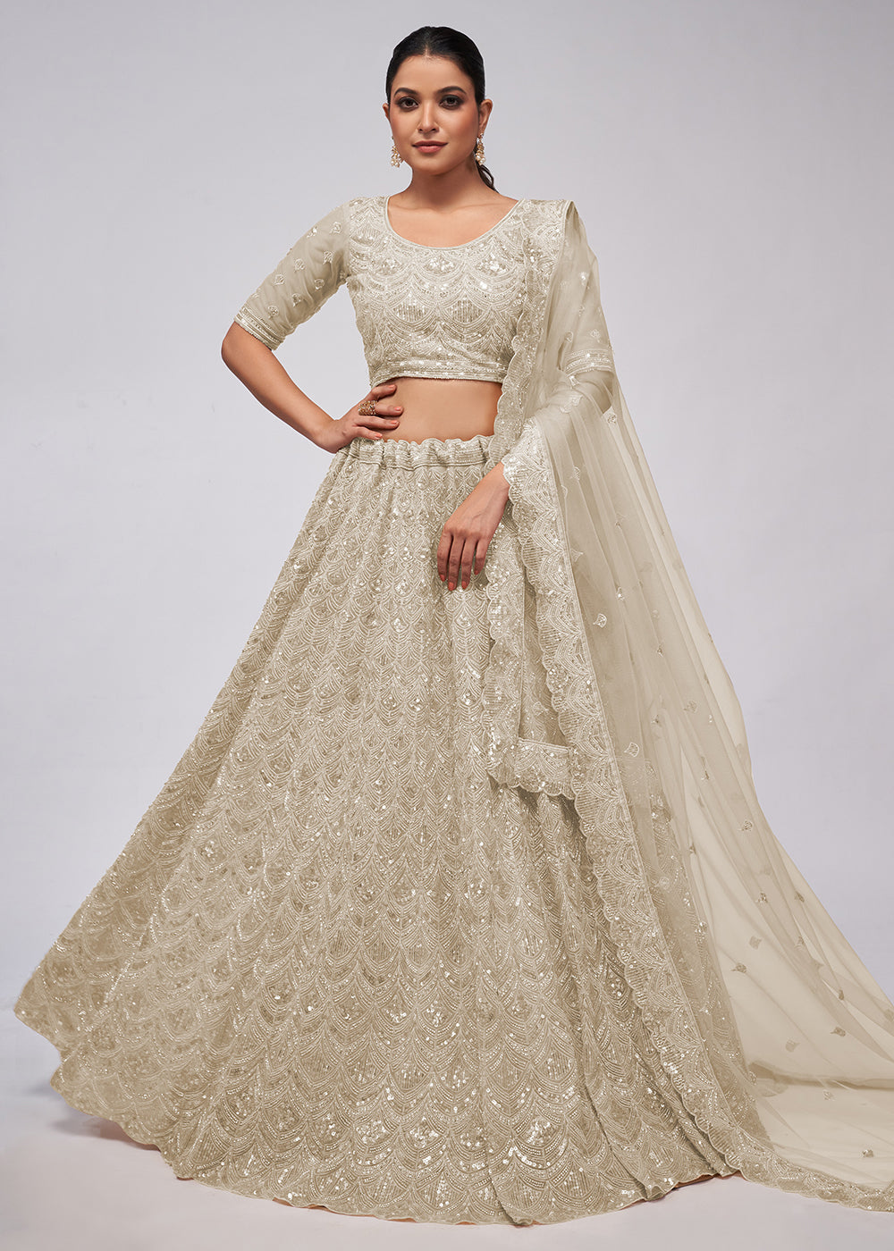 Buy Designer Lehenga - Dazzling Ivory Bridal Embroidered Lehenga Choli ...