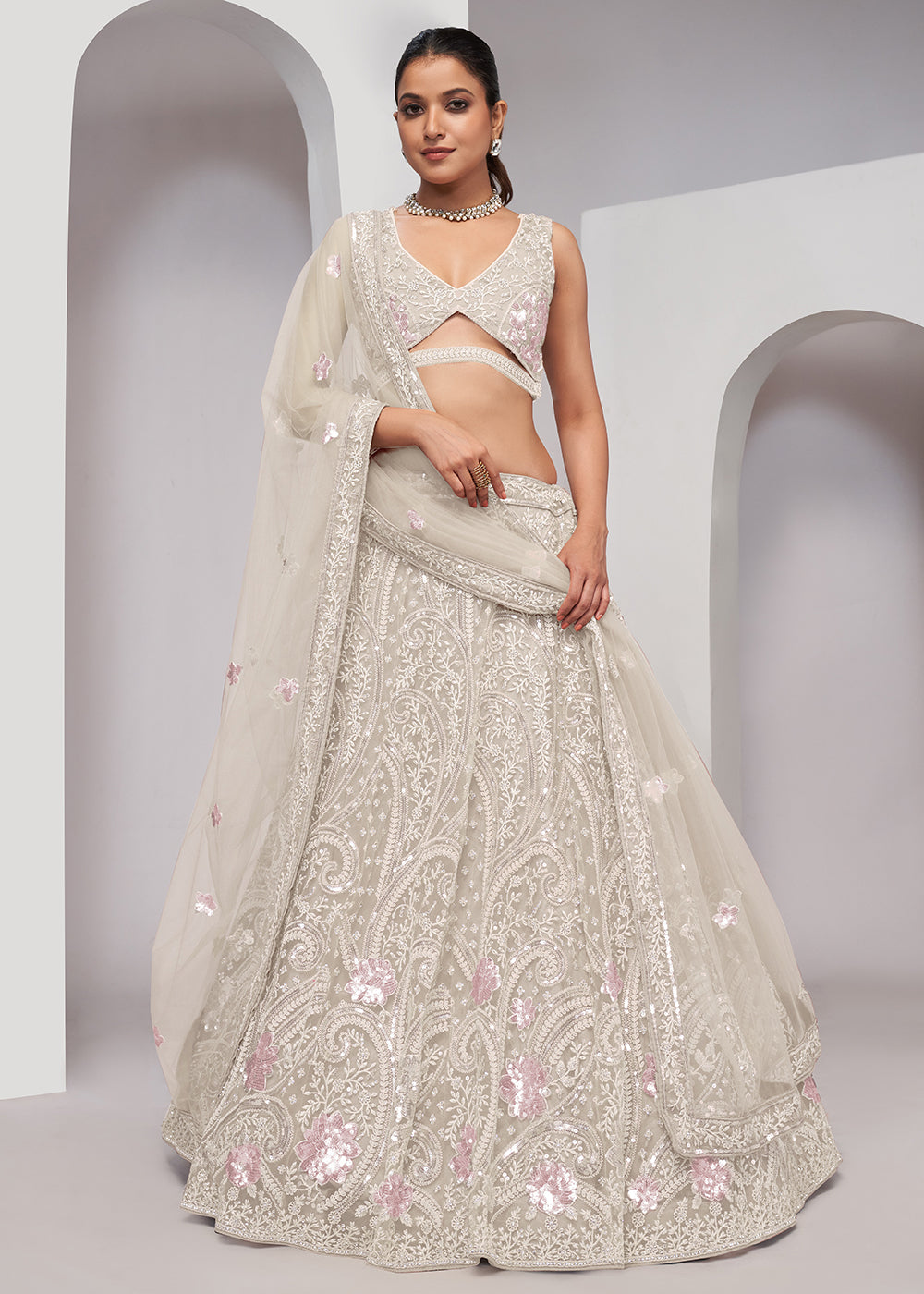 Bridal Lehenga in USA - Chickoo Ivory Heavy Embroidered Lehenga Choli ...