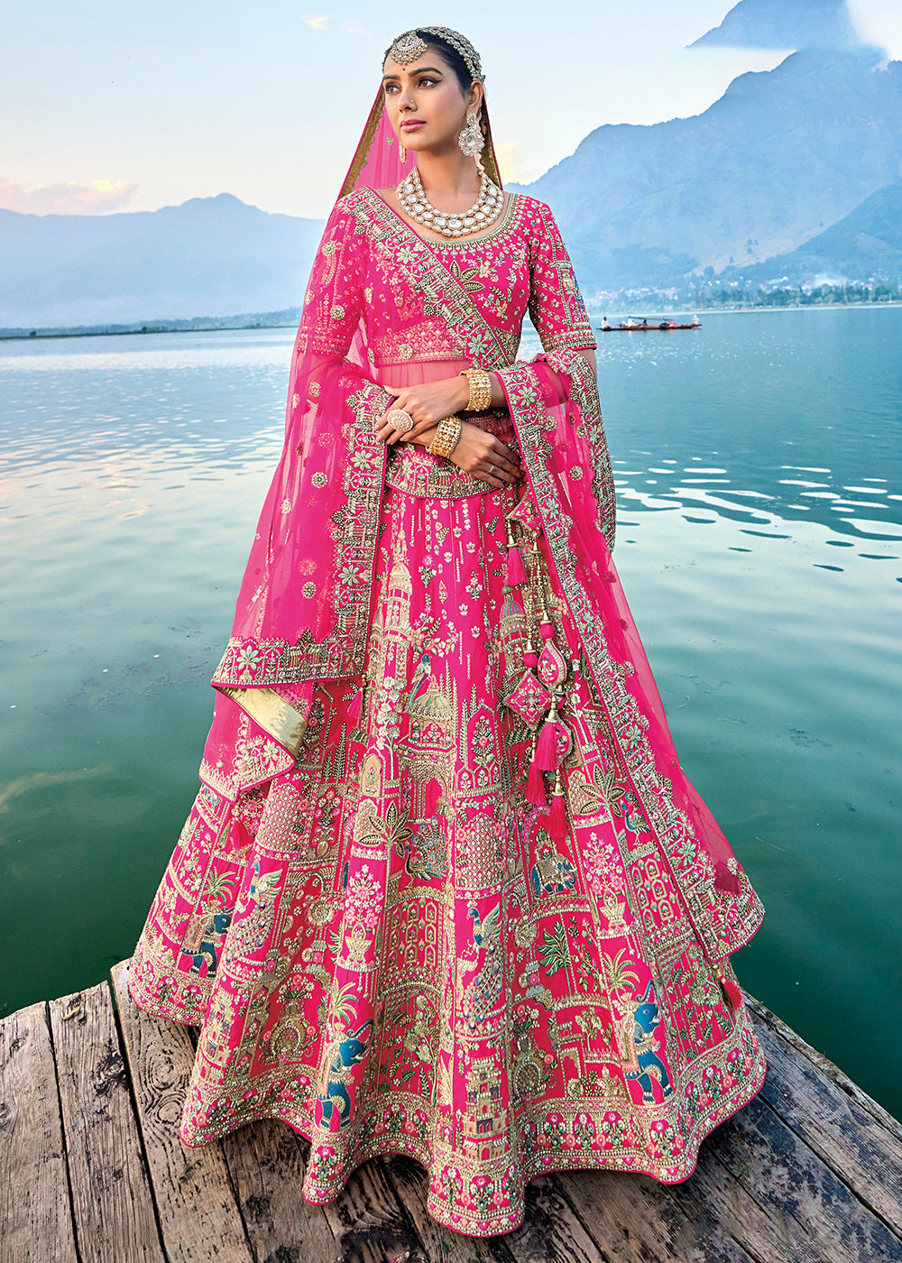 Buy Bridal Wear Lehenga - Elegant Pink Silk Embroidered Lehenga Choli ...