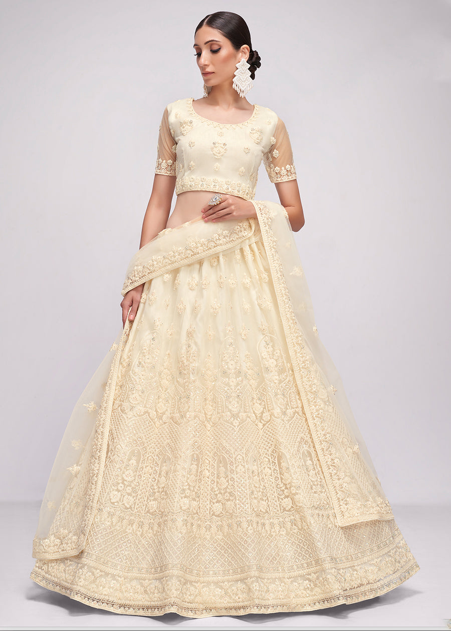 Buy Wedding Bridal Lehenga - Off White Cording Designer Lehenga Choli ...