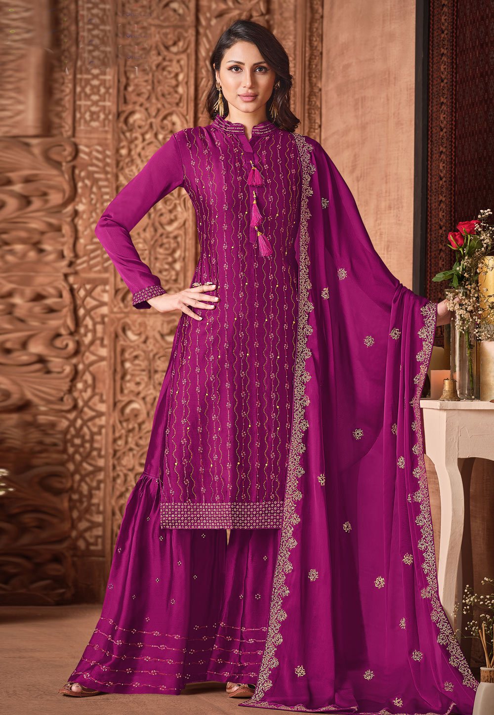 Buy Magenta Purple Sharara - Sequins Embroidered Sharara Suit – Empress ...